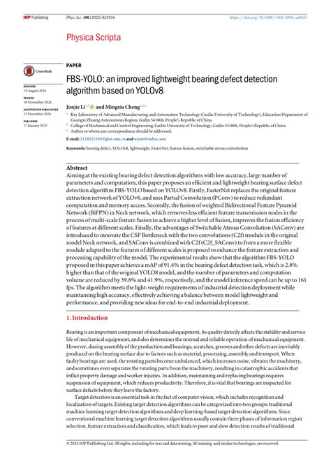fbs yolo an improved lightweight bearing defect detection algorithm