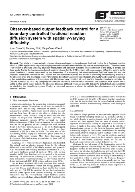 Pdf Observer Based Output Feedback Control For A Boundary Controlled Fractional Reaction