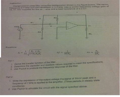 Design A Bandpass Filter Using The Configuration Chegg