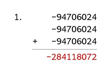 Add Three Identical 8 Digit Negative Numbers 1 Page Quiz In 3 Versions