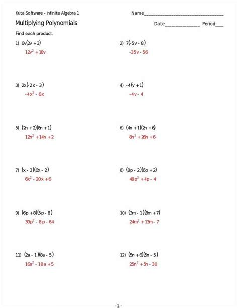 Answer Key For Adding And Subtracting Polynomials