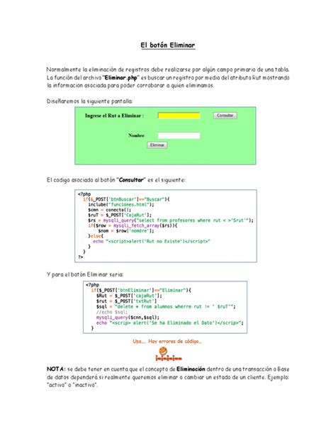 2º Clase Mantenedor De Datos En Php Eliminar Pdf