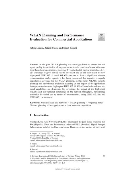 PDF WLAN Planning And Performance Evaluation For Commercial Applications