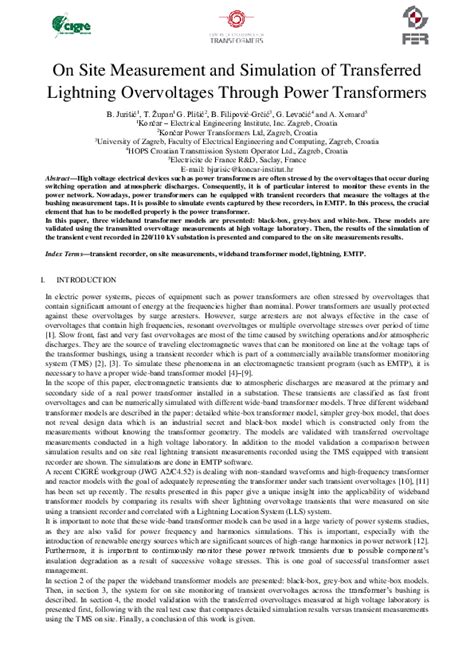 Pdf On Site Measurement And Simulation Of Transferred Lightning Overvoltages Through Power