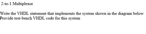 Solved 2 To 1 Multiplexor Write The Vhdl Statement That