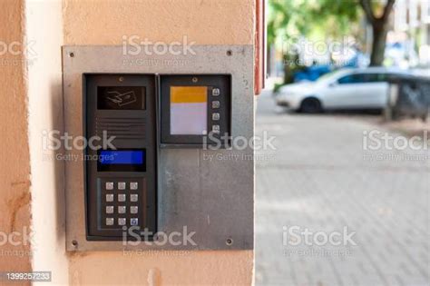Modern Digital Intercom With Numeric Keypad And Passcard Sensor Stock