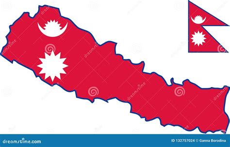 Vector Map Of Nepal With Flag Isolated White Background Stock Vector