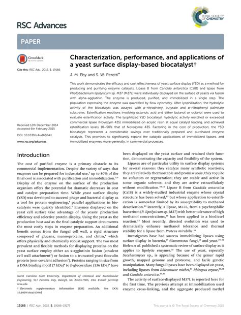 Pdf Characterization Performance And Applications Of A Yeast Surface Display Based Biocatalyst
