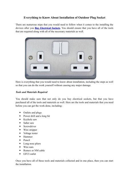 Everything To Know About Installation Of Outdoor Plug Socket
