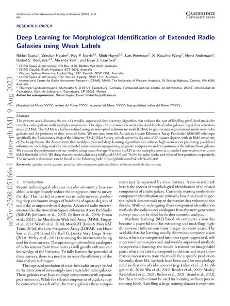 Pdf Deep Learning For Morphological Identification Of Extended Radio Galaxies Using Weak Labels
