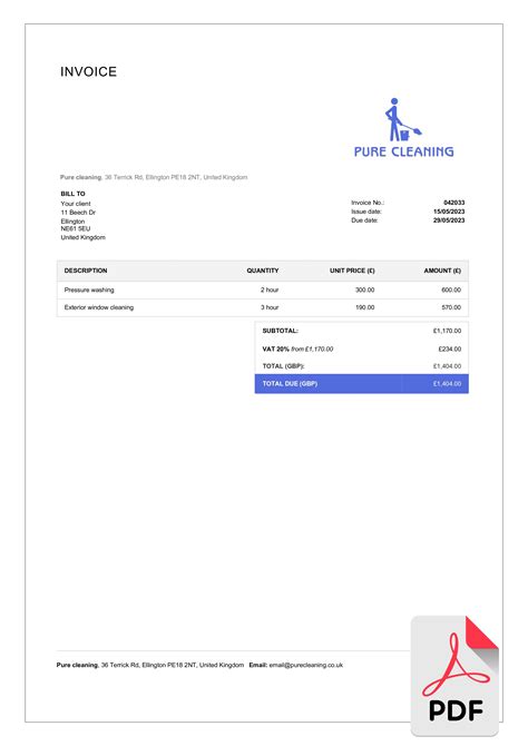 free professional cleaning invoice templates in pdf billdu