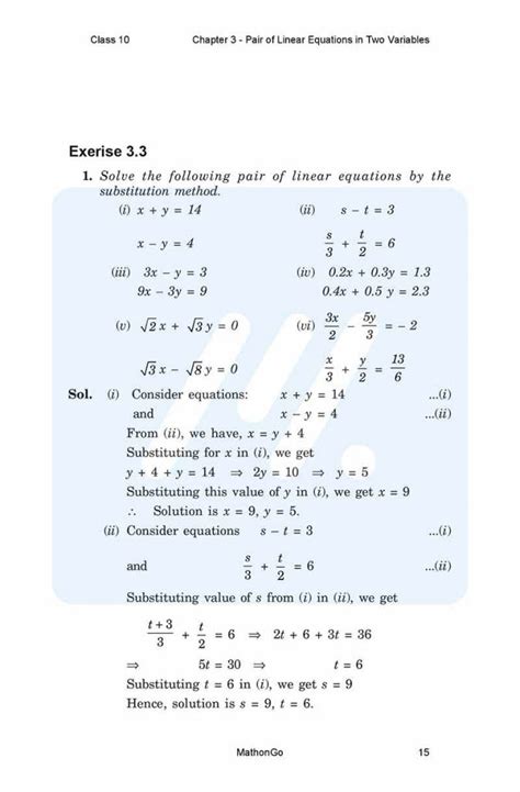 NCERT Solutions For Class Maths Chapter Pair Of Linear Equations In Two Variables PDF