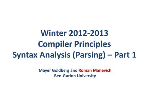 Ppt Winter 2012 2013 Compiler Principles Syntax Analysis Parsing