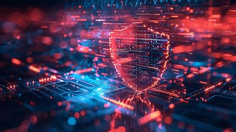 Abstract Digital Shield Formed By Glowing Lines And Particles Symbolizing Cyber Security And