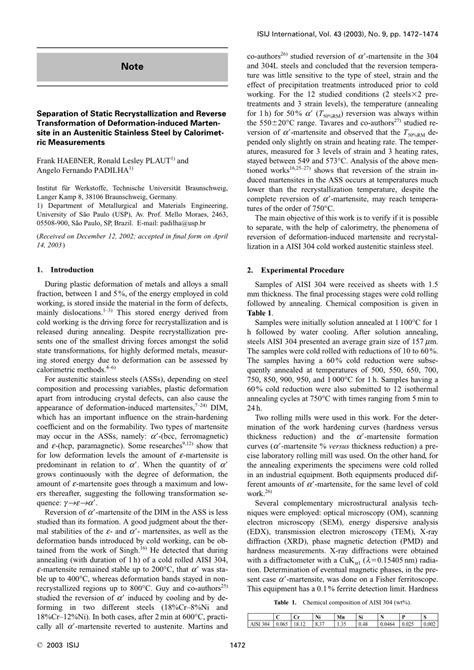 Pdf Separation Of Static Recrystallization And Reverse Transformation Of Deformation Induced