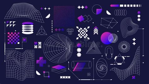 Set Of Futuristic Geometry Shapes Vector Objects Stock Illustration
