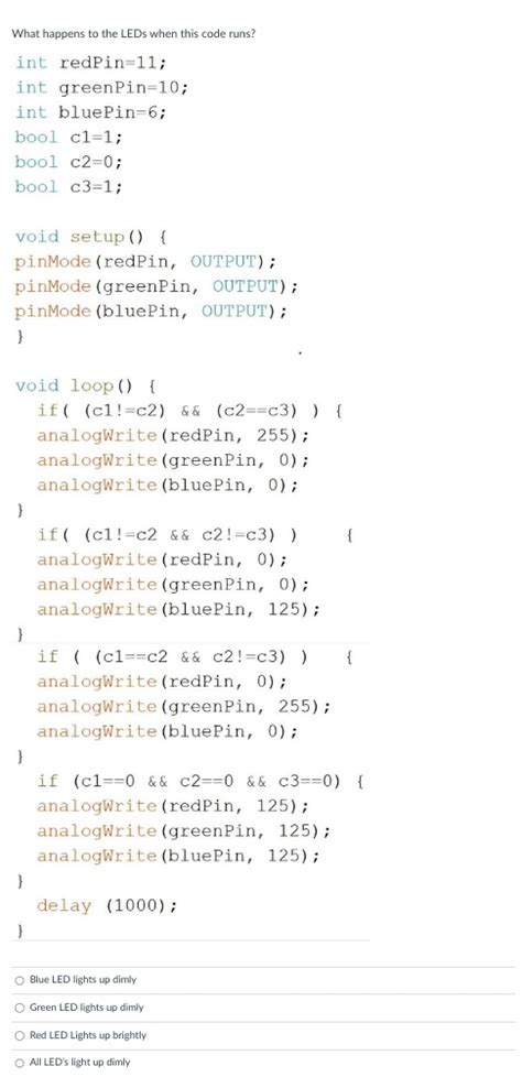 What Happens To The LEDs When This Code Runs Blue Chegg
