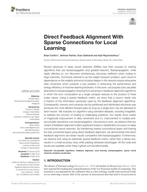Pdf Direct Feedback Alignment With Sparse Connections For Local Learning