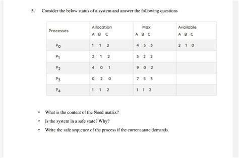 Solved 5 Consider The Below Status Of A System And Answer