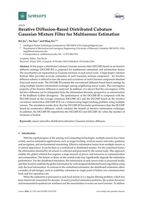 Pdf Iterative Diffusion Based Distributed Cubature Gaussian Mixture Filter For Multisensor