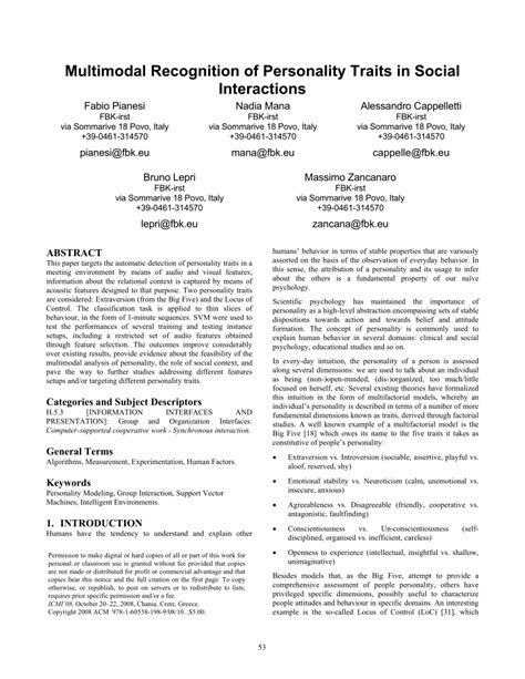 Pdf Multimodal Recognition Of Personality Traits In Social Interactions
