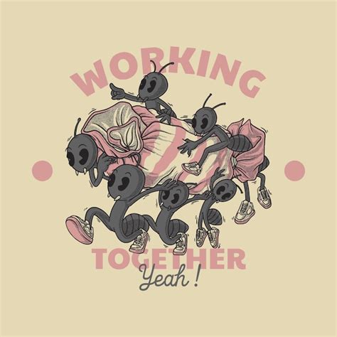 사탕 복고풍 상징을 들고 만화 작업 개미 프리미엄 벡터