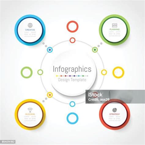 Infographic 디자인 요소 4 옵션 부품 단계 일정 또는 프로세스 비즈니스 데이터에 대 한 개념 둥근 원형 벡터 일러스트입니다 4 5세에 대한 스톡 벡터 아트 및