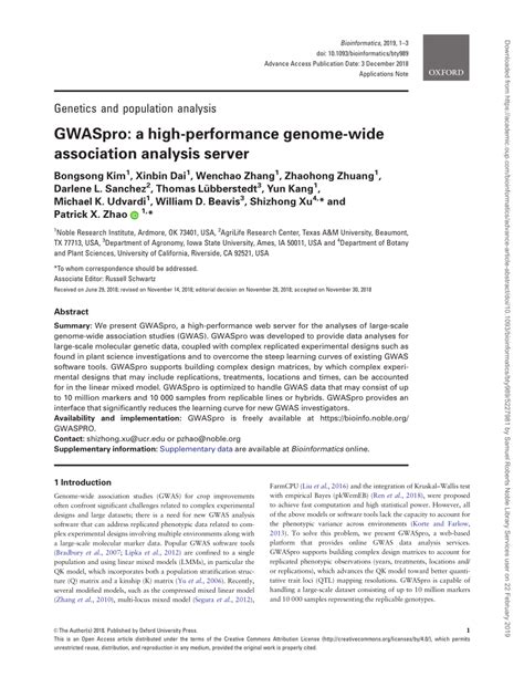 pdf gwaspro a high performance genome wide association analysis server