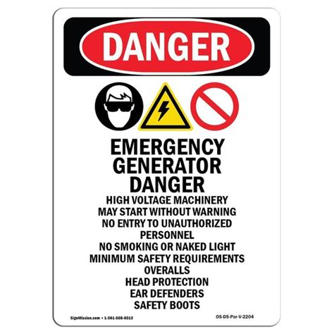 Signmission Safety Sign Osha Danger 7 Height Emergency Generator Portrait Os Ds D 57 V 2204