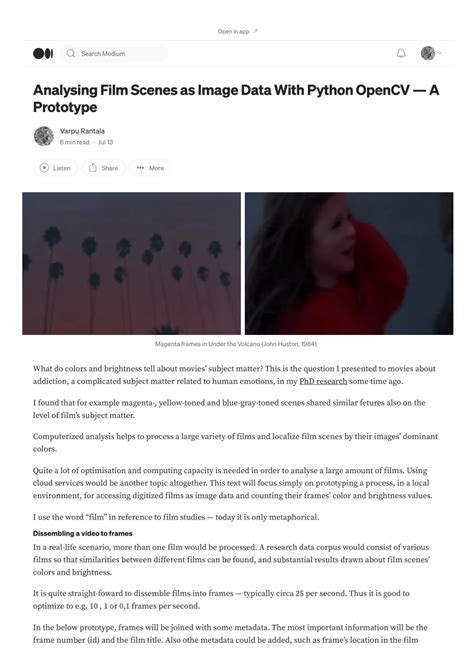 Pdf Analysing Film Scenes As Image Data With Python Opencv — A Prototype