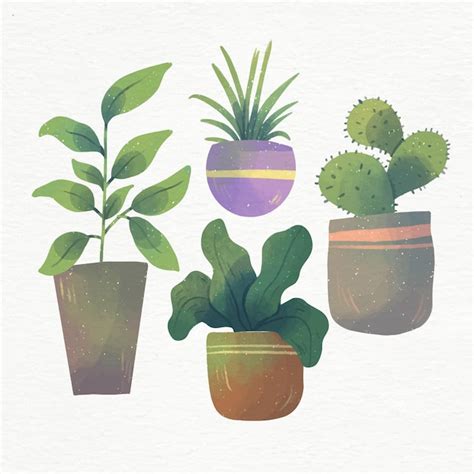 손으로 그린 수채화 관엽 식물 무료 벡터