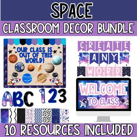 Outer Space Classroom Decor Bundle Editable Bulletin Boards Labels