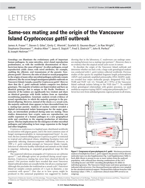 Pdf Same Sex Mating And The Origin Of The Vancouver Island Cryptococcus Gattii Outbreak