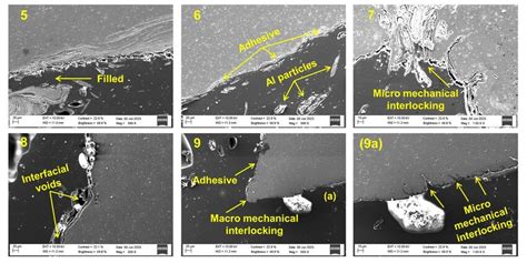 sem based micrographs from points of interest at the interface