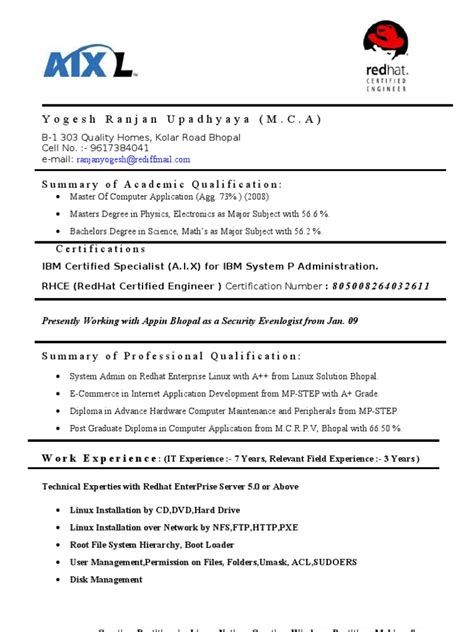 Cv For Aix Linux System Admin Pdf Proxy Server Linux