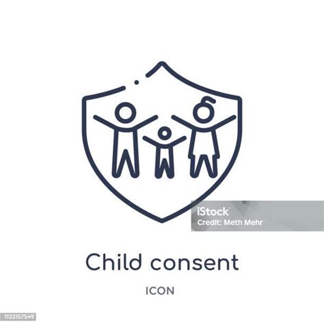 Gdpr 개요 컬렉션에서 선형 자식 동의 아이콘입니다 얇은 라인 아이 동의 아이콘 흰색 배경에 고립입니다 아동 동의 트 렌 디 일러스트레이션 날씬한에 대한 스톡 벡터 아트