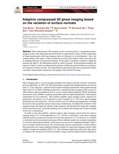 Pdf Adaptive Compressed 3d Ghost Imaging Based On The Variation Of