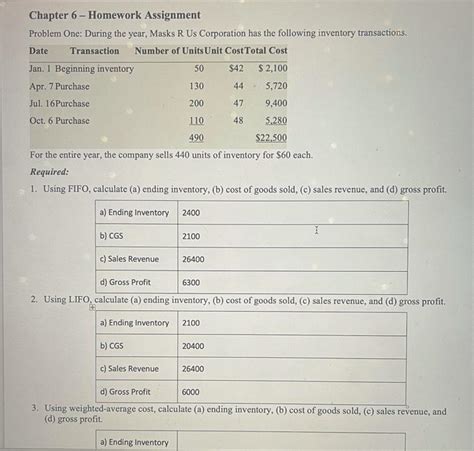 Solved Chapter 6 Homework Assignment Problem One During