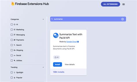 summarize text with palm api firebase extension gonçalo palma