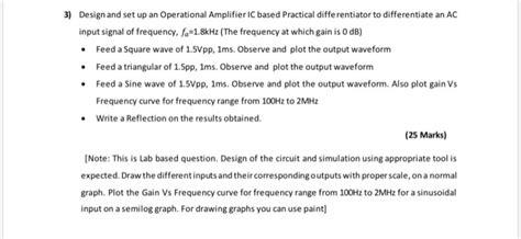 Solved 3 Design And Set Up An Operational Amplifier Ic