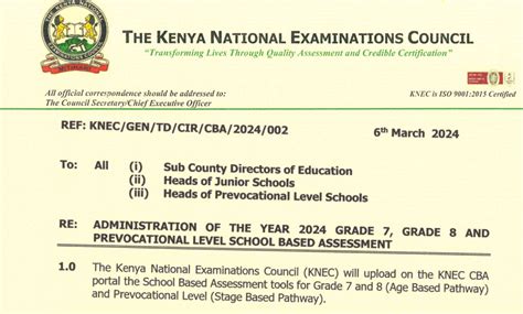 Knec Circular Guiding Assessment Of Grade 7 And 8 CBC Teachers Online