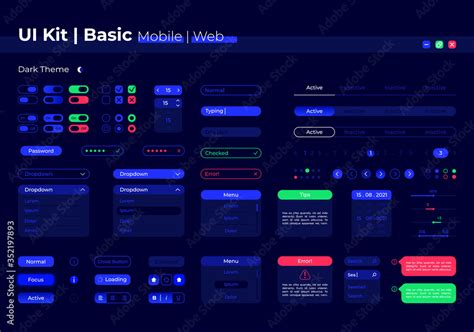 Basic Ui Elements Kit Dropdown Menu Personal Account Settings Isolated Vector Icon Bar And