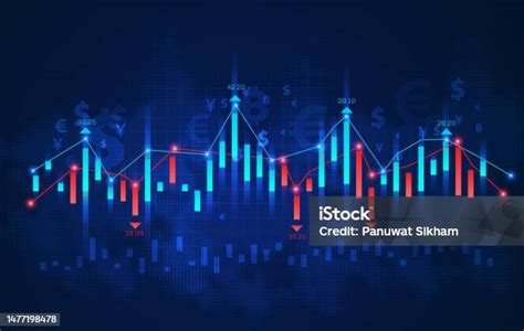 금융 투자 또는 경제 동향 비즈니스 아이디어 및 모든 예술 작품 디자인에 적합한 그래픽 개념의 주식 시장 또는 외환 거래 그래프 개념에 대한 스톡 벡터 아트 및 기타 이미지