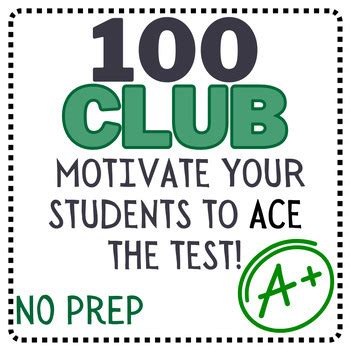 100 Club Score 100 On Your Test Classroom Celebration And Incentive