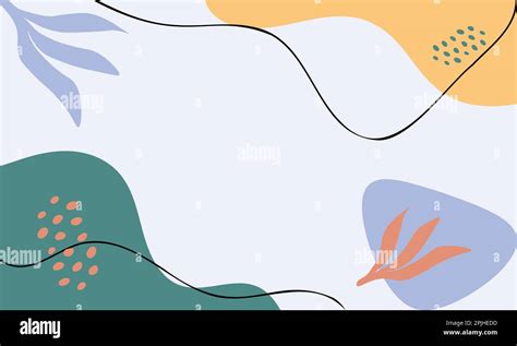 Modern Minimalist Hand Drawn Abstract Background With Wavy Lines And Cute Colorful Blob Shapes
