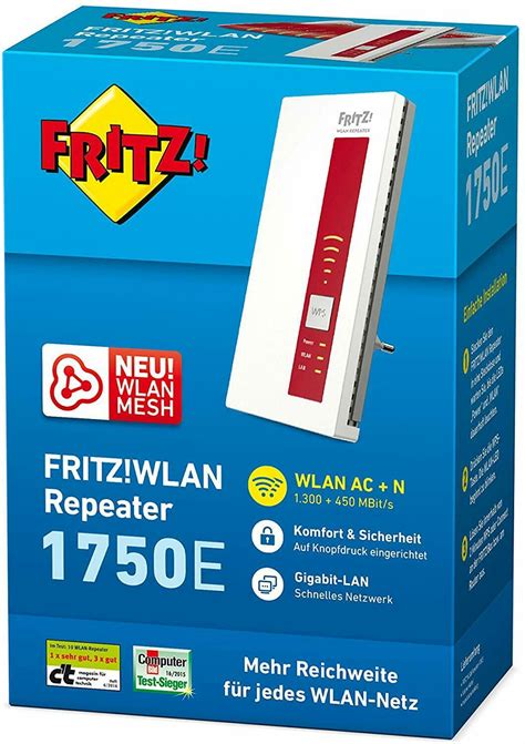 Avm Fritz Wlan Repeater Extender 1750e Dual Wlan Ac N Bis 1 300 Mbit S Lan Fritz Box