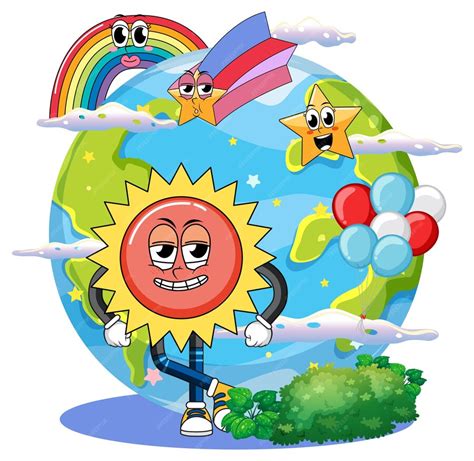Premium Vector Earth Globe With Funny Cartoon Characters