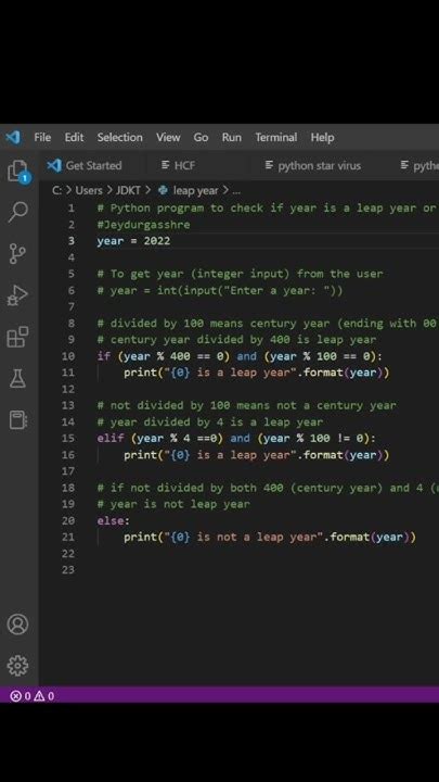 Python Program To Check Leap Year 🔥 Shorts Jeydurgasshre Python