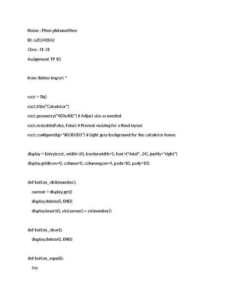 Assignment Tp 10 Tkinter Calculator Implementation By Phen