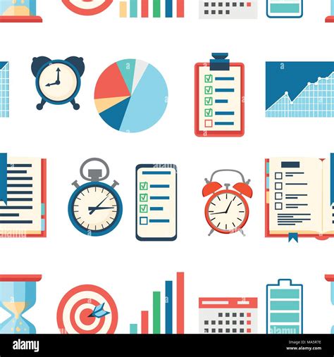 Seamless Pattern Of Time Management Charts Analysis And Optimization Goal Schedule Battery